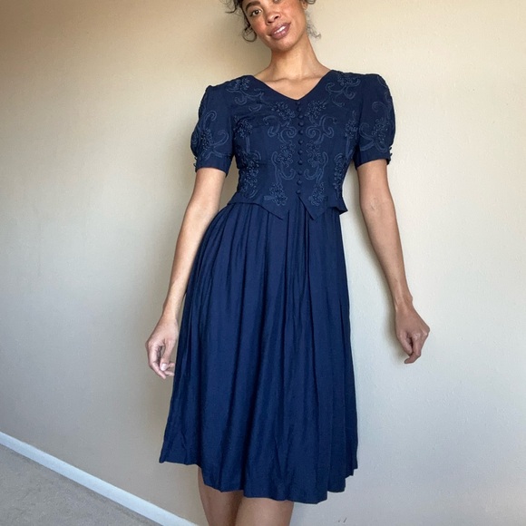 Dresses | Vintage Puff Sleeve Embroidered Dress | Poshmark